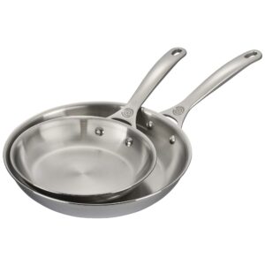 le creuset tri-ply stainless steel 2 pc. fry pan set, (8" fry pan & 10" fry pan)