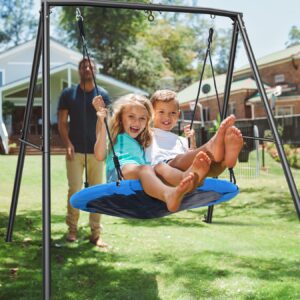 Trekassy Saucer Swing with Frame for Kids Outdoor, 440lbs Swing Set with Heavy Duty Metal Swing Stand for Backyard, Outdoor Kids Play Equipment