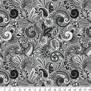 paisley floral grays cotton fabric by the yard