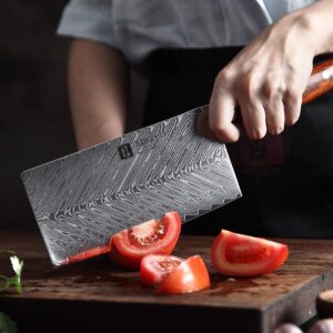 XINZUO Damascus Steel 7 Inch Cleaver Knife, Professional Butcher Knife Sharp Chinese Chef Knife Chopping Knife Kitchen Knife Vegetable, Ergonomic Rosewood Handle-Yi Series