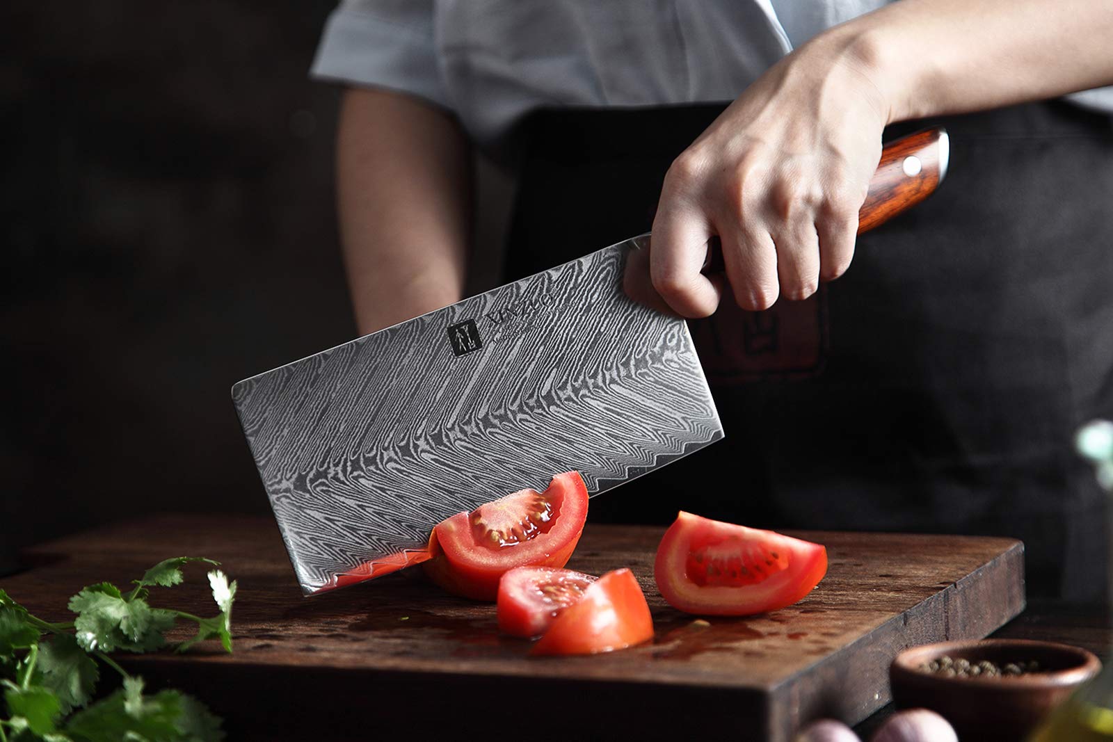 XINZUO Damascus Steel 7 Inch Cleaver Knife, Professional Butcher Knife Sharp Chinese Chef Knife Chopping Knife Kitchen Knife Vegetable, Ergonomic Rosewood Handle-Yi Series