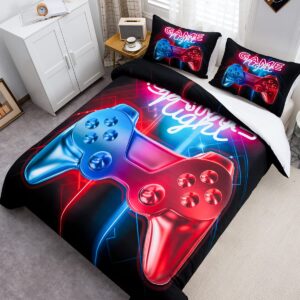 gamer bedding set full size gaming comforter cover set for boys bedroom kids video game gamepad duvet cover set ultra soft teens children game room decor bedspread cover (no comforter)