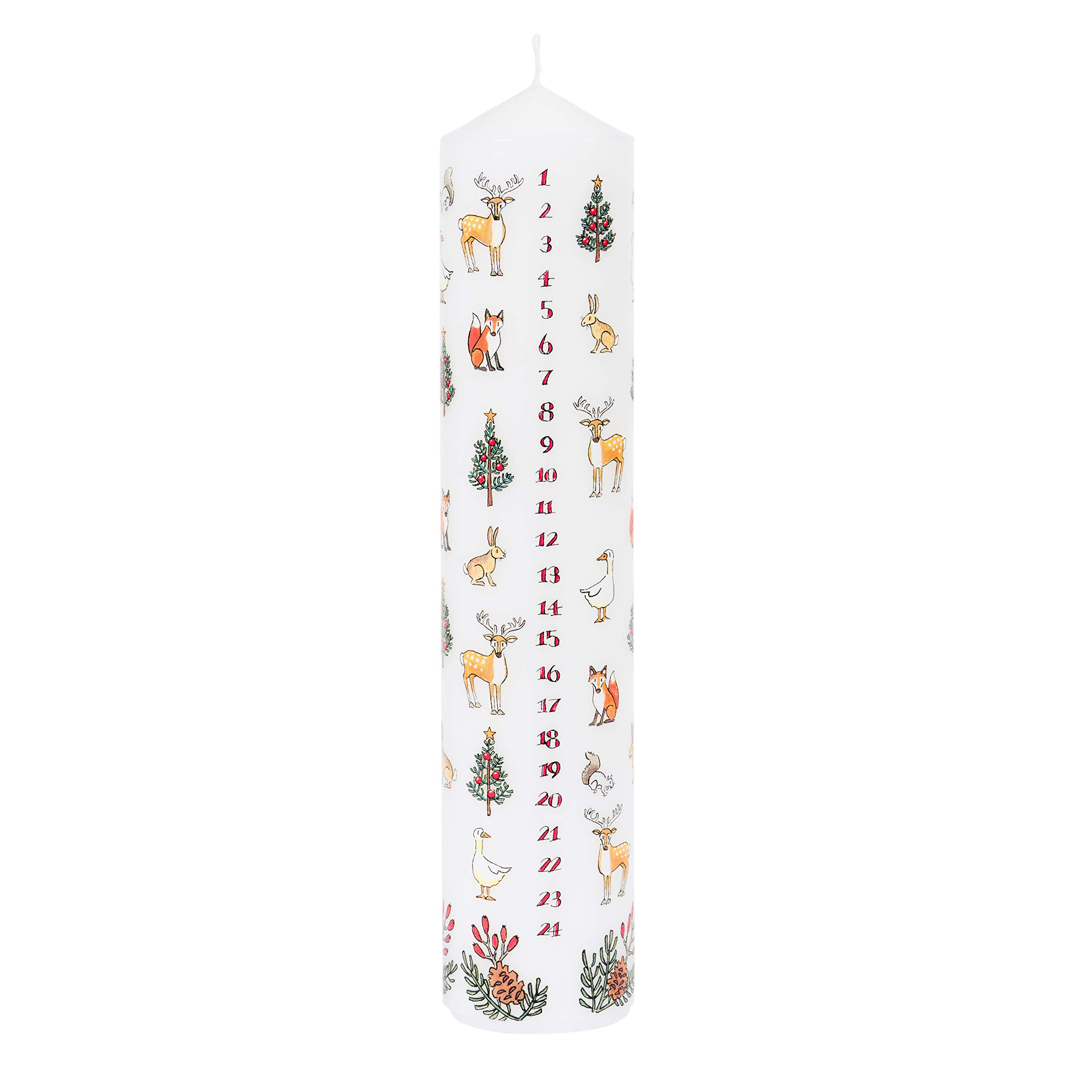 Alison Gardiner Advent Candle Winter Wildlife 4.5 cm x 25.5 cm Pillar Candle Wax Pillar 50 Hours Burn Time Made in England