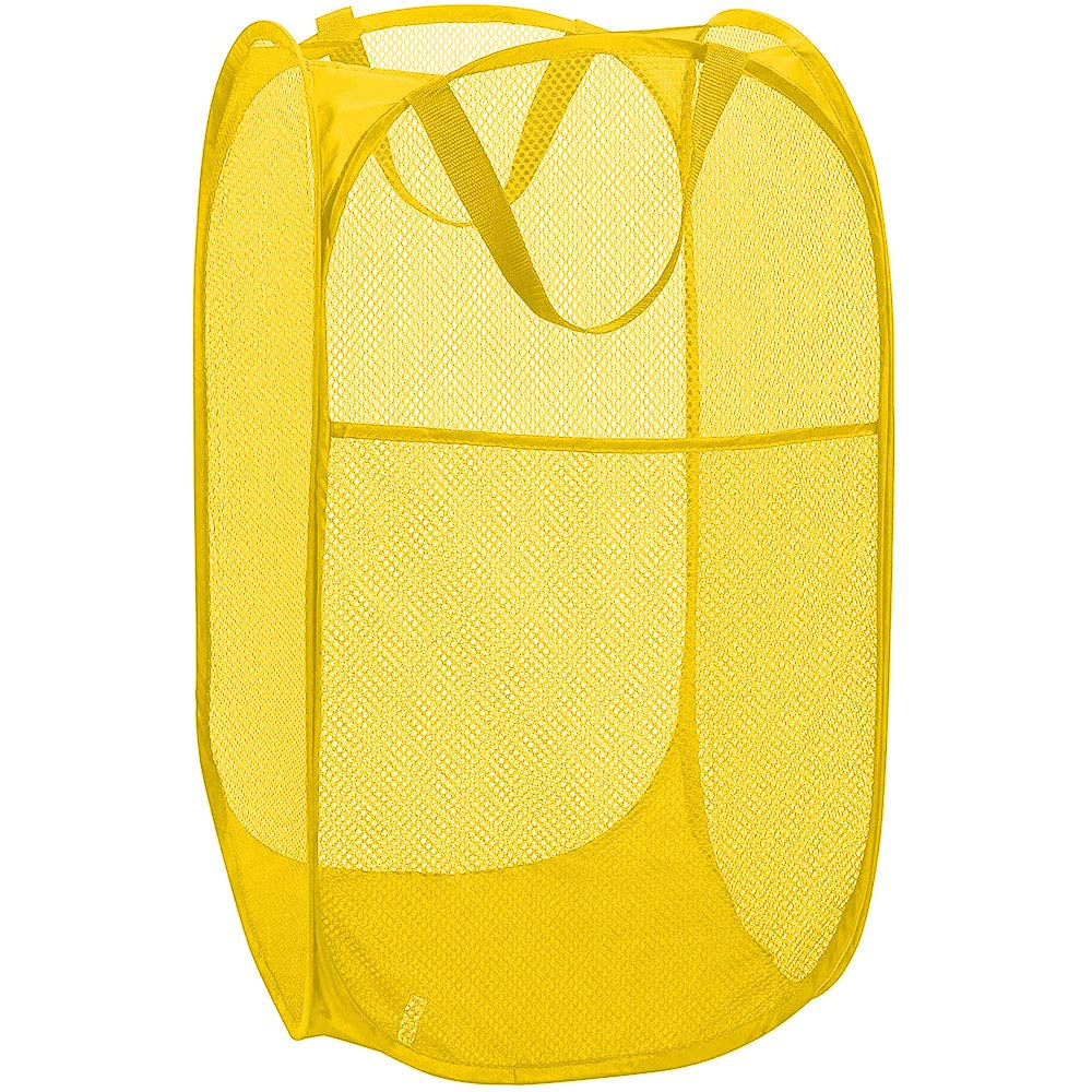 Bud Mesh Pop up Laundry Hamper, Foldable Clothes Hamper Laundry Basket for Kids Room, Bedroom, College Dorm or Travel, Yellow