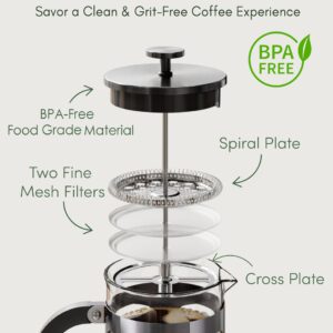 BAYKA 34 Ounce 1 Liter French Press Coffee Maker, Heat Resistant Thickened Borosilicate Glass Stainless Steel Coffee Press, Cold Brew Coffee Pot Tea Press for Kitchen Travel Camping, Dark Pewter