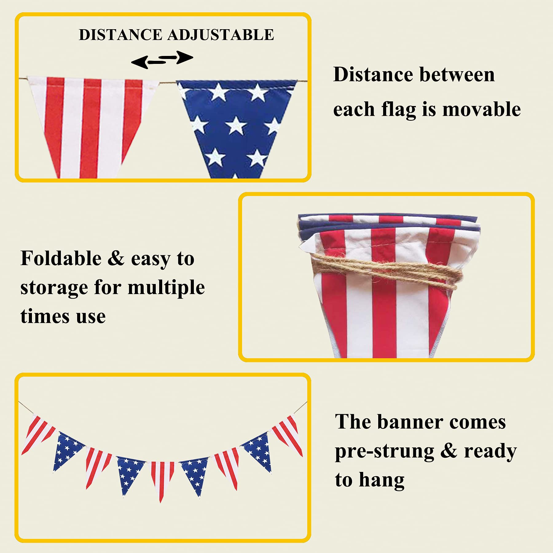 FAKTEEN American Stars and Stripes Flag Bunting Garland USA Triangle Banner Patriotic Party Decoration for Fourth of July Independence Memorial Day Party Supplies