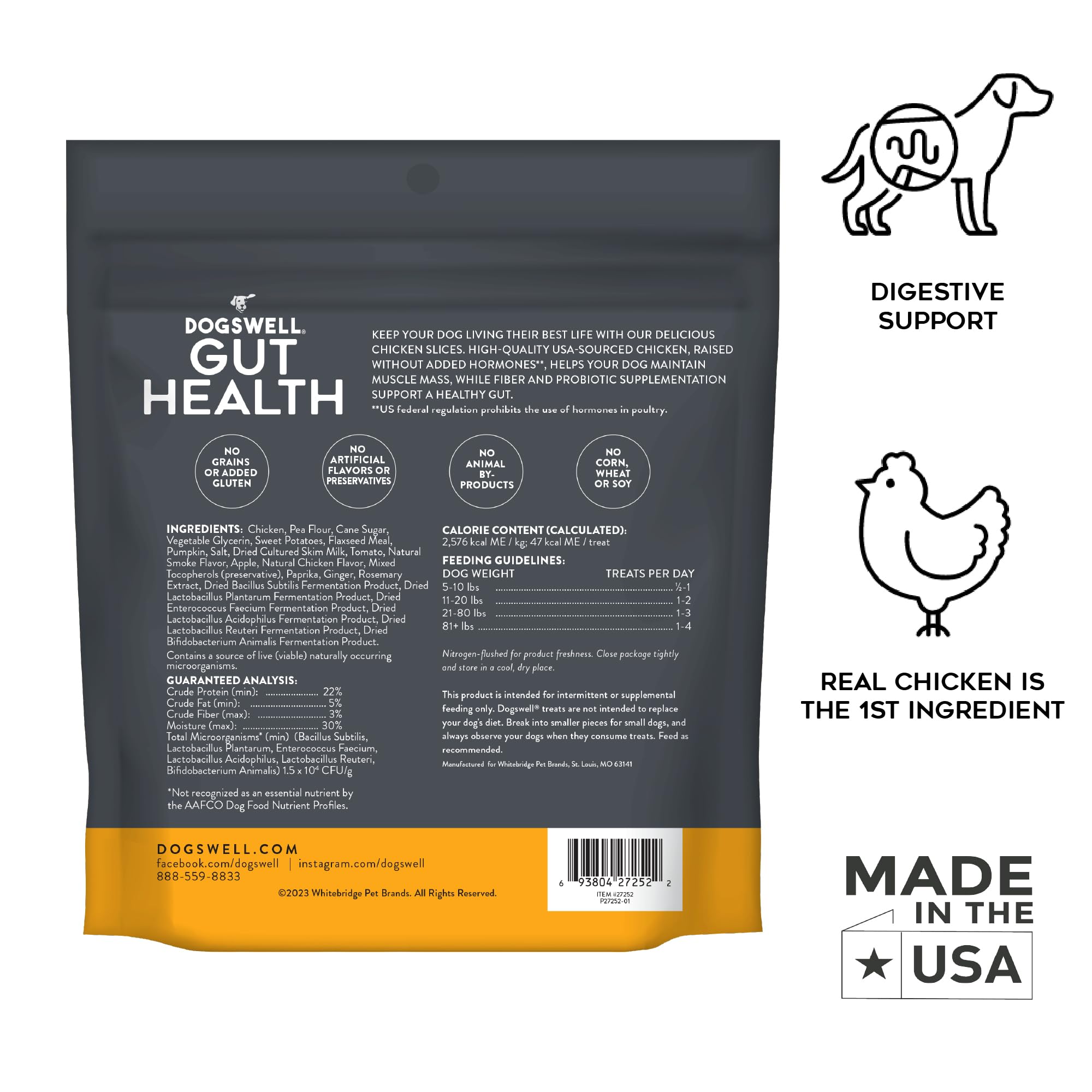 Dogswell Gut Health Slices Functional Dog Treats, Chicken 8 oz. Bag