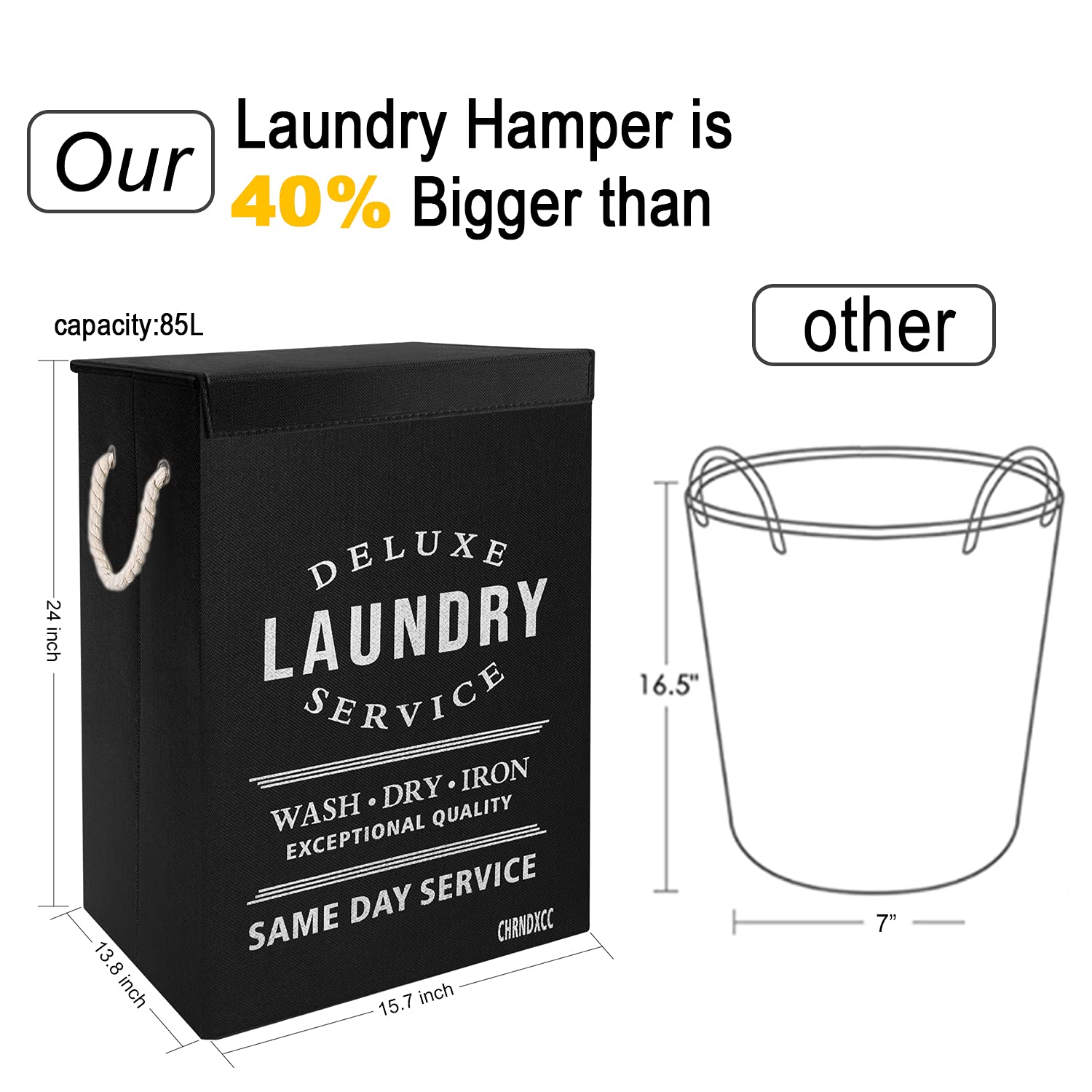 U Trip Laundry Basket with Lid, 85L Large Deluxe Laundry Baskets - Collapsible Foldable Laundry Hamper Big Storage Basket Bin for Clothes Washing Bedroom Organizer Toy Collection (Black)