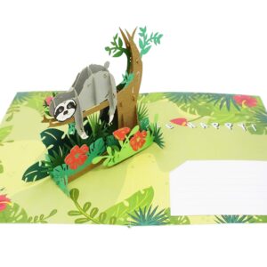 Take It Easy Fun Sloth - 3D Pop Up Greeting Card For All Occasions - Love, Birthday, Christmas, Goodluck, Congrats, Get Well - Message Note for Personalized - Amazing Gift - Thick Envelope, Fold Flat