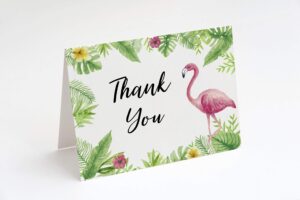 the invite lady flamingo thank you cards let's flamingle notes folded cards baby bridal wedding shower birthday graduation retirement cards tropical leaves flowers printed blank inside (24 count)