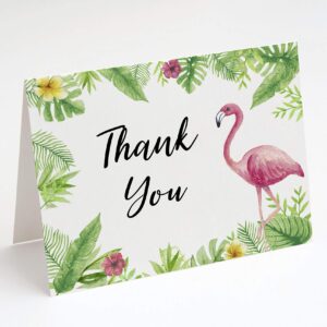 The Invite Lady Flamingo Thank You Cards Let's Flamingle Notes Folded Cards Baby Bridal Wedding Shower Birthday Graduation Retirement Cards Tropical Leaves Flowers Printed Blank Inside (24 Count)