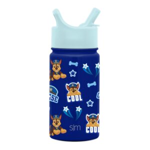 simple modern paw patrol kids water bottle with straw insulated stainless steel toddler cup for boys, girls, school | summit collection | 14oz, chase on the case