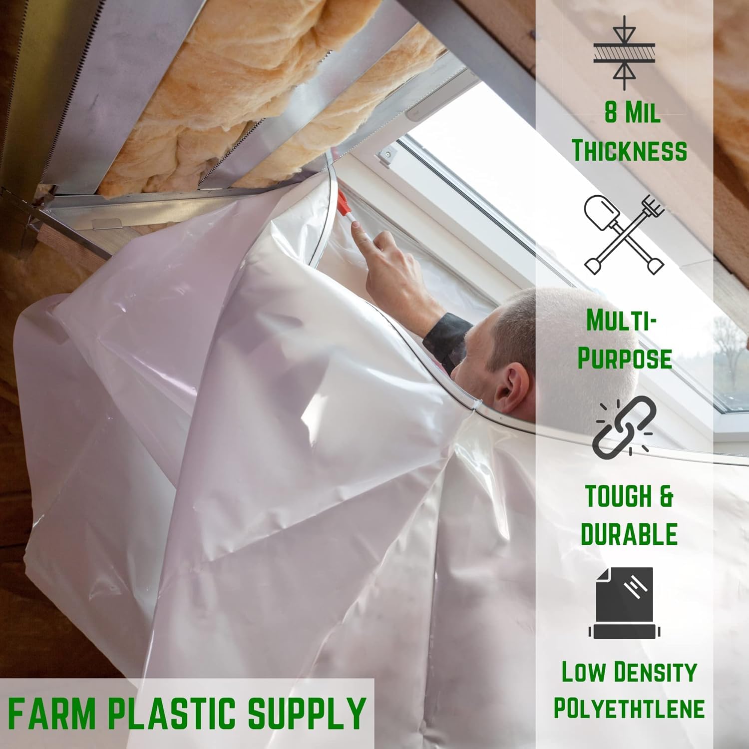 Farm Plastic Supply - Clear Plastic Sheeting - 8 mil - (5' x 100') - Thick Plastic Sheeting, Heavy Duty Polyethylene Film, Drop Cloth Vapor Barrier Covering for Crawl Space