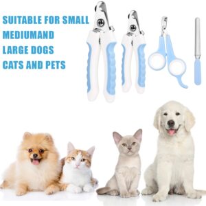 Mudder 4 Pieces Dog Nail Clippers Kit Dog Cat Pets Nail Clippers and Trimmers with Safety Guard to Avoid Over Cutting and Nail File for Large and Small Animals (Blue and White)