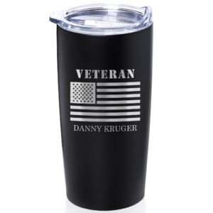 lifetime creations engraved personalized veteran tumbler 20 oz (black) with american flag - custom veteran gift for veterans day event, insulated stainless steel coffee travel mug