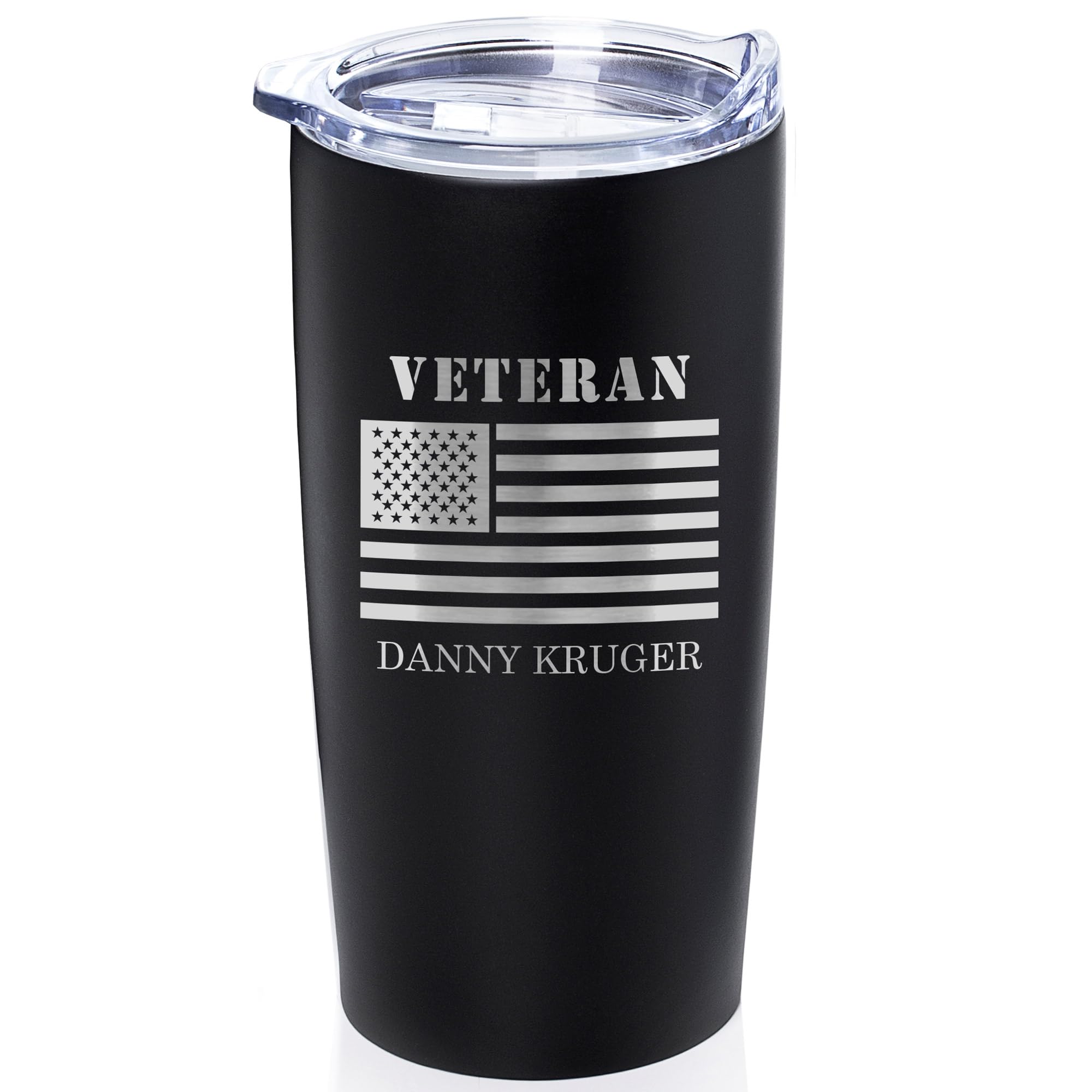 Lifetime Creations Engraved Personalized Veteran Tumbler 20 oz (Black) with American Flag - Custom Veteran Gift for Veterans Day Event, Insulated Stainless Steel Coffee Travel Mug