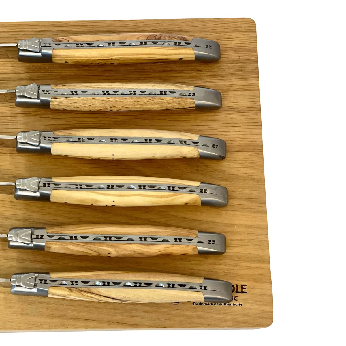 Laguiole en Aubrac Luxury Fully Forged Full Tang Stainless Steel Steak Knives 6-Piece Set with Olivewood Handle, Stainless Steel Matte Bolsters