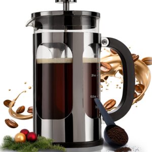 BAYKA 34 Ounce 1 Liter French Press Coffee Maker, Heat Resistant Thickened Borosilicate Glass Stainless Steel Coffee Press, Cold Brew Coffee Pot Tea Press for Kitchen Travel Camping, Dark Pewter