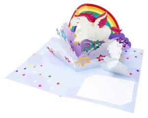 be a unicorn - 3d pop up greeting card for all occasions - love, birthday, christmas, goodluck, congrats, get well - message note for personalized - amazing, happy gift - thick envelope, fold flat