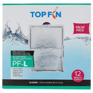 top fin silenstream pf-l refill for pf20, pf30, pf40 and pf75 power filters 6.5in x 4.5- (12 count) 1 year supply