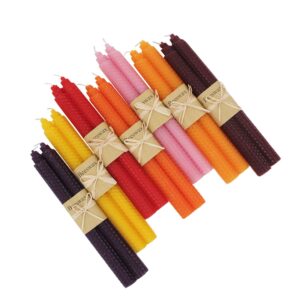 set of 14 beeswax taper candles, 9 inch premium quality smokeless candles, beeswax candle for home gift ideas uncented long candles for household, wedding, party, and home décor