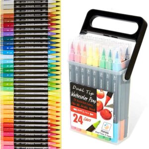 kekelele dual tip markers for kids, washable set, art with stand portable box, gift for kids (24 colours)