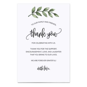 321done greenery thank you place setting cards, 4x6 white, made in usa - watercolor green leaves, table placecards for wedding, party, retirement, graduation, birthday, shower, baby, bridal, 50-pack