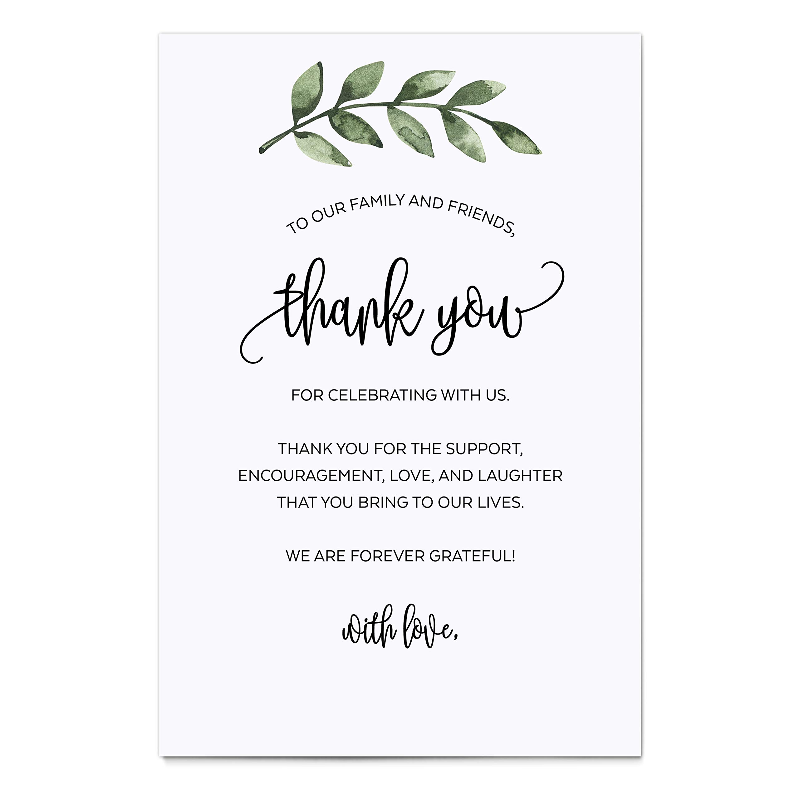 321Done Greenery Thank You Place Setting Cards, 4x6 White, Made in USA - Watercolor Green Leaves, Table Placecards for Wedding, Party, Retirement, Graduation, Birthday, Shower, Baby, Bridal, 50-Pack