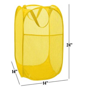 Bud Mesh Pop up Laundry Hamper, Foldable Clothes Hamper Laundry Basket for Kids Room, Bedroom, College Dorm or Travel, Yellow