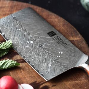 XINZUO Damascus Steel 7 Inch Cleaver Knife, Professional Butcher Knife Sharp Chinese Chef Knife Chopping Knife Kitchen Knife Vegetable, Ergonomic Rosewood Handle-Yi Series