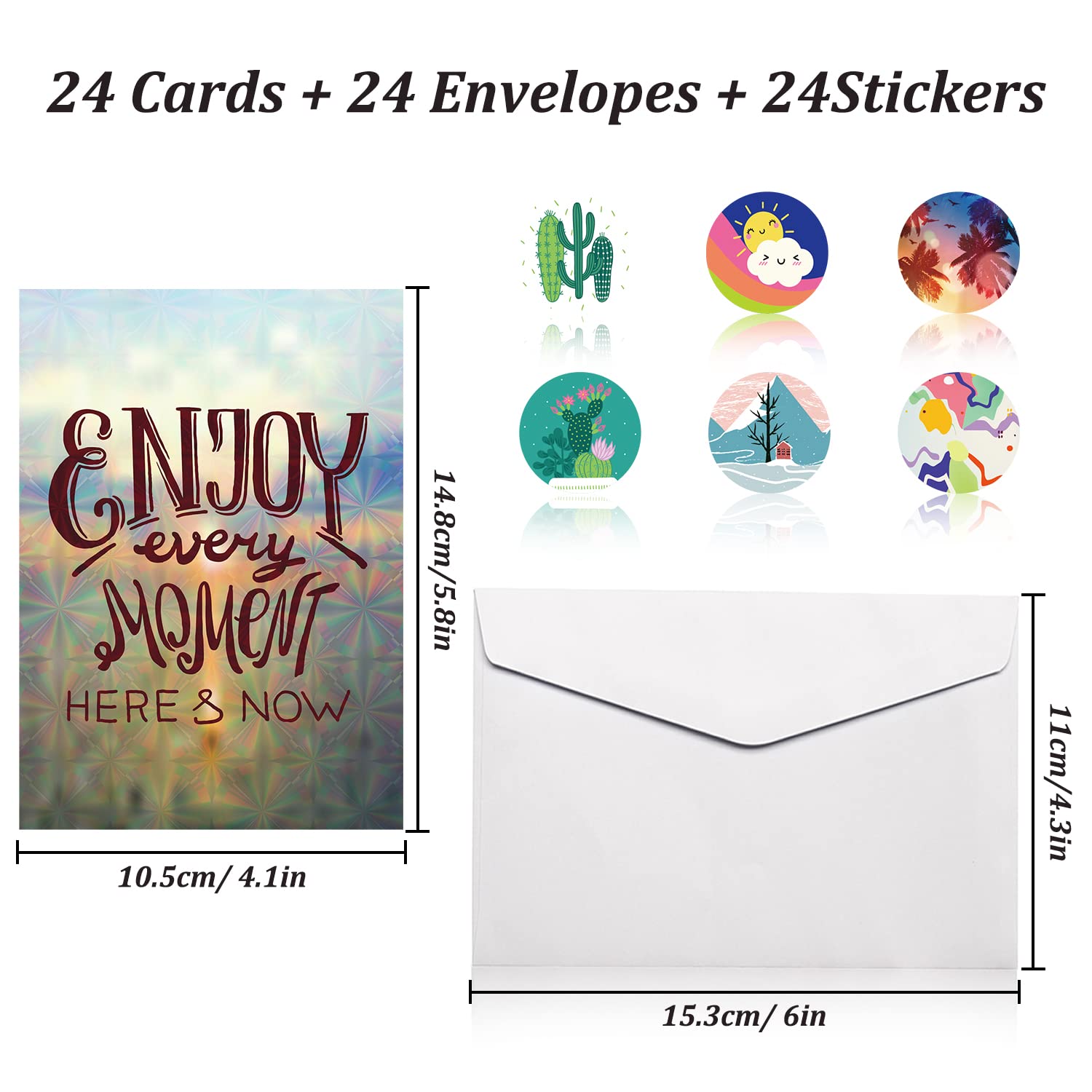 Deeplay Motivational Encouragement Greeting Cards, 24 Packs Holographic Inspirational Quote Cards, Get Well, Appreciation and Kindness Cards for Colleagues, Classmates, Family and Friend