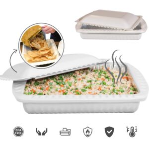 Foil Decor Foil Pan Holder with Lid, 9x13x2 Foil Pan Carrier w/Heat Resistant Handles, Foil Pan Supporter w/Lid, Includes 1 Foil Pan, Made in the USA Travel Serving Dish - White