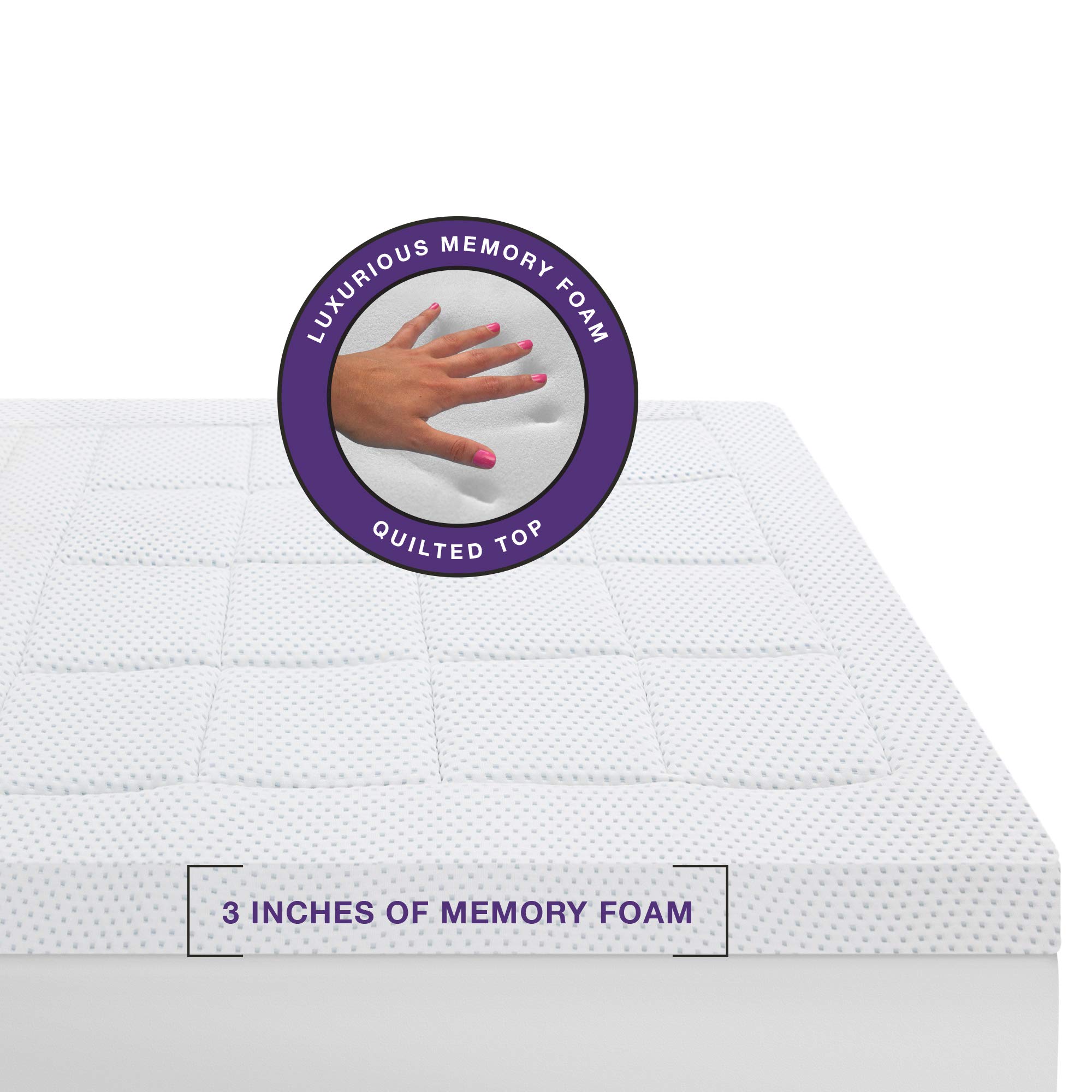 SensorPEDIC Euro Majestic 3-Zone Quilted Memory Foam 3-Inch Bed Topper, Full, White