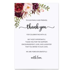 321done thank you place setting cards, made in usa - white 4x6, watercolor red roses, appreciation notes for wedding, party, retirement, graduation, birthday, baby, bridal shower - pack of 50