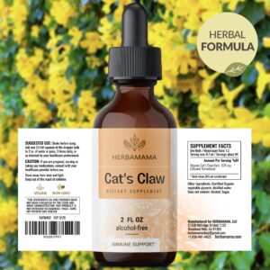 HERBAMAMA Cat's Claw Tincture - Vegan Cat's Claw Supplement for Immune Support - Immunity Drops with Cat's Claw Herb - Alcohol & Sugar-Free, 28-Day Supply