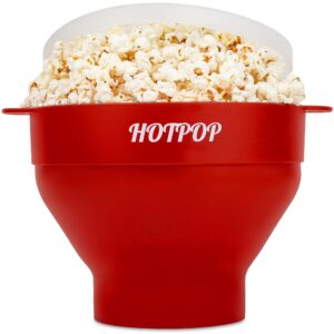 the original hotpop silicone popcorn maker - microwave popcorn popper - collapsible bowl, heat-resistant, easy to clean, ideal for family movie nights, 15-cup capacity - cherry