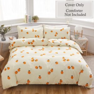 LAMEJOR Duvet Cover Set Queen Size Orange Tangerine Fruit Pattern Luxury Soft Bedding Set Comforter Cover (1 Duvet Cover+3 Pillowcases) Off-White