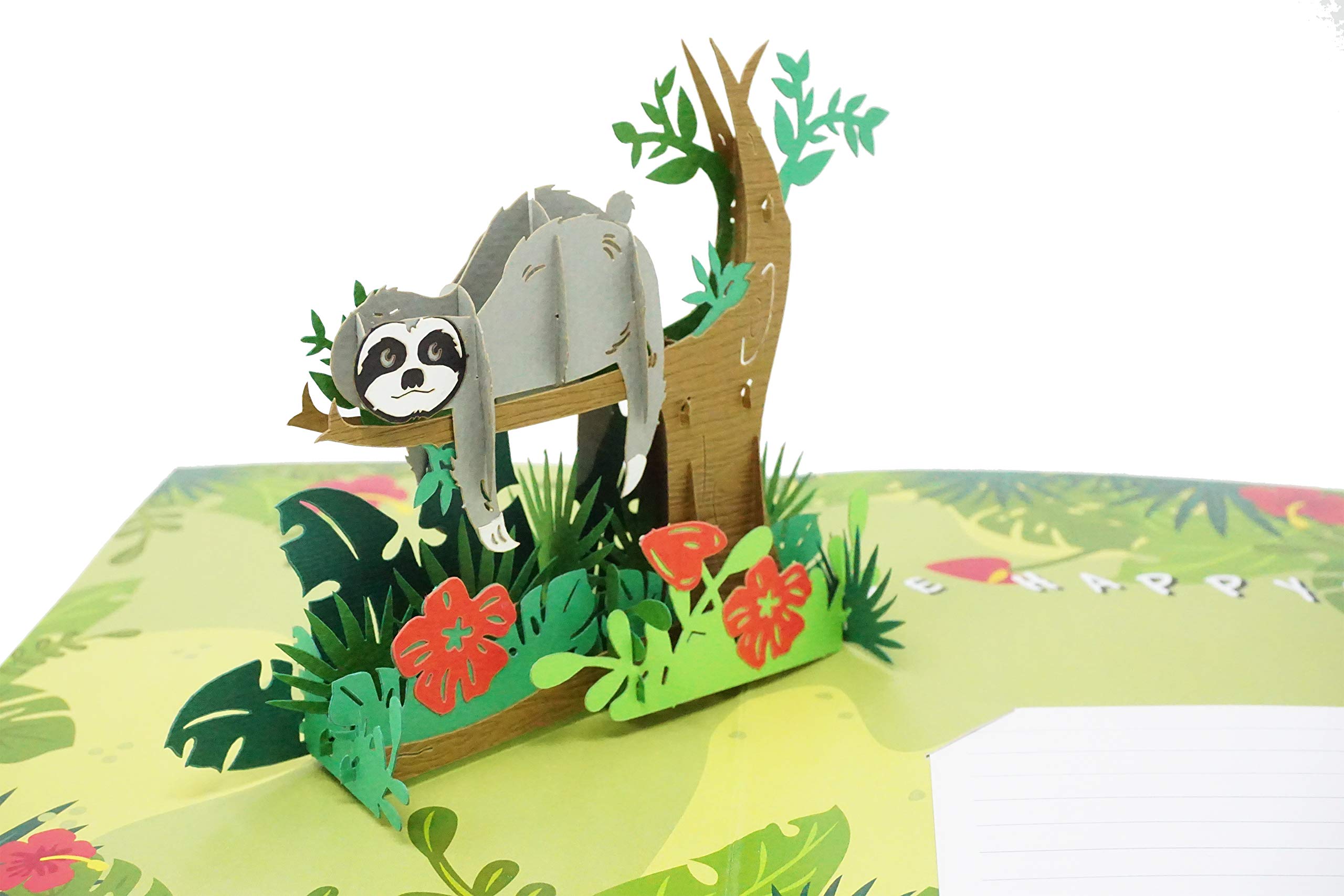 Take It Easy Fun Sloth - 3D Pop Up Greeting Card For All Occasions - Love, Birthday, Christmas, Goodluck, Congrats, Get Well - Message Note for Personalized - Amazing Gift - Thick Envelope, Fold Flat