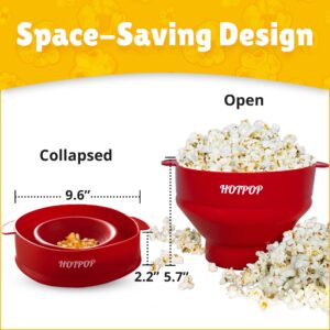 The Original HotPop Silicone Popcorn Maker - Microwave Popcorn Popper - Collapsible Bowl, Heat-Resistant, Easy to Clean, Ideal for Family Movie Nights, 15-Cup Capacity - Cherry