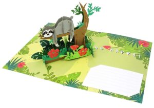 take it easy fun sloth - 3d pop up greeting card for all occasions - love, birthday, christmas, goodluck, congrats, get well - message note for personalized - amazing gift - thick envelope, fold flat