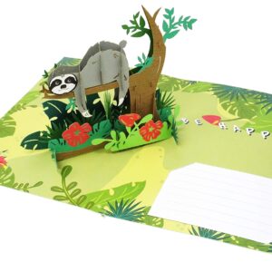 Take It Easy Fun Sloth - 3D Pop Up Greeting Card For All Occasions - Love, Birthday, Christmas, Goodluck, Congrats, Get Well - Message Note for Personalized - Amazing Gift - Thick Envelope, Fold Flat