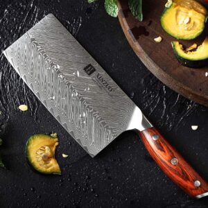 XINZUO Damascus Steel 7 Inch Cleaver Knife, Professional Butcher Knife Sharp Chinese Chef Knife Chopping Knife Kitchen Knife Vegetable, Ergonomic Rosewood Handle-Yi Series