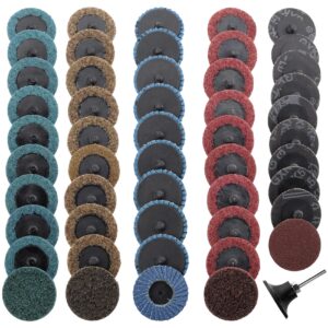 proshi sanding discs 50 pcs set, 2-inch roll lock disc with 1/4 inch holder, surface conditioning discs for die grinder surface strip grind polish burr finish rust paint removal