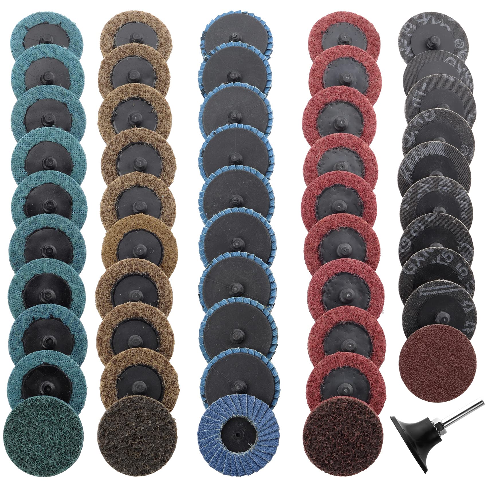 PROSHI Sanding Discs 50 pcs Set, 2-inch roll Lock disc with 1/4 inch Holder, Surface Conditioning Discs for die Grinder Surface Strip Grind Polish Burr Finish Rust Paint Removal