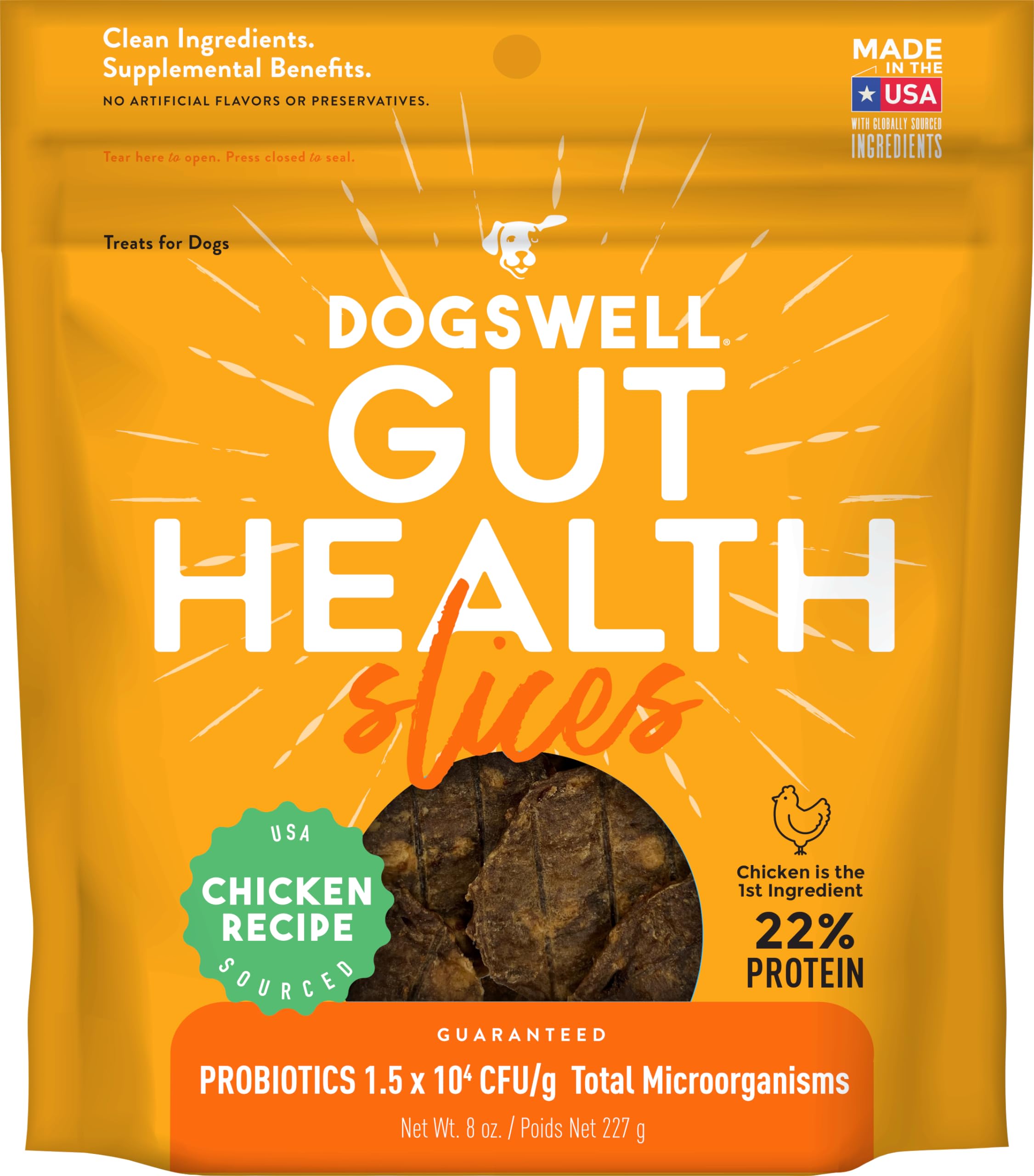 Dogswell Gut Health Slices Functional Dog Treats, Chicken 8 oz. Bag