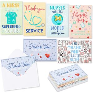 nurse appreciation thank you cards with envelopes, 6 designs (4 x 6 in, 24 pack)