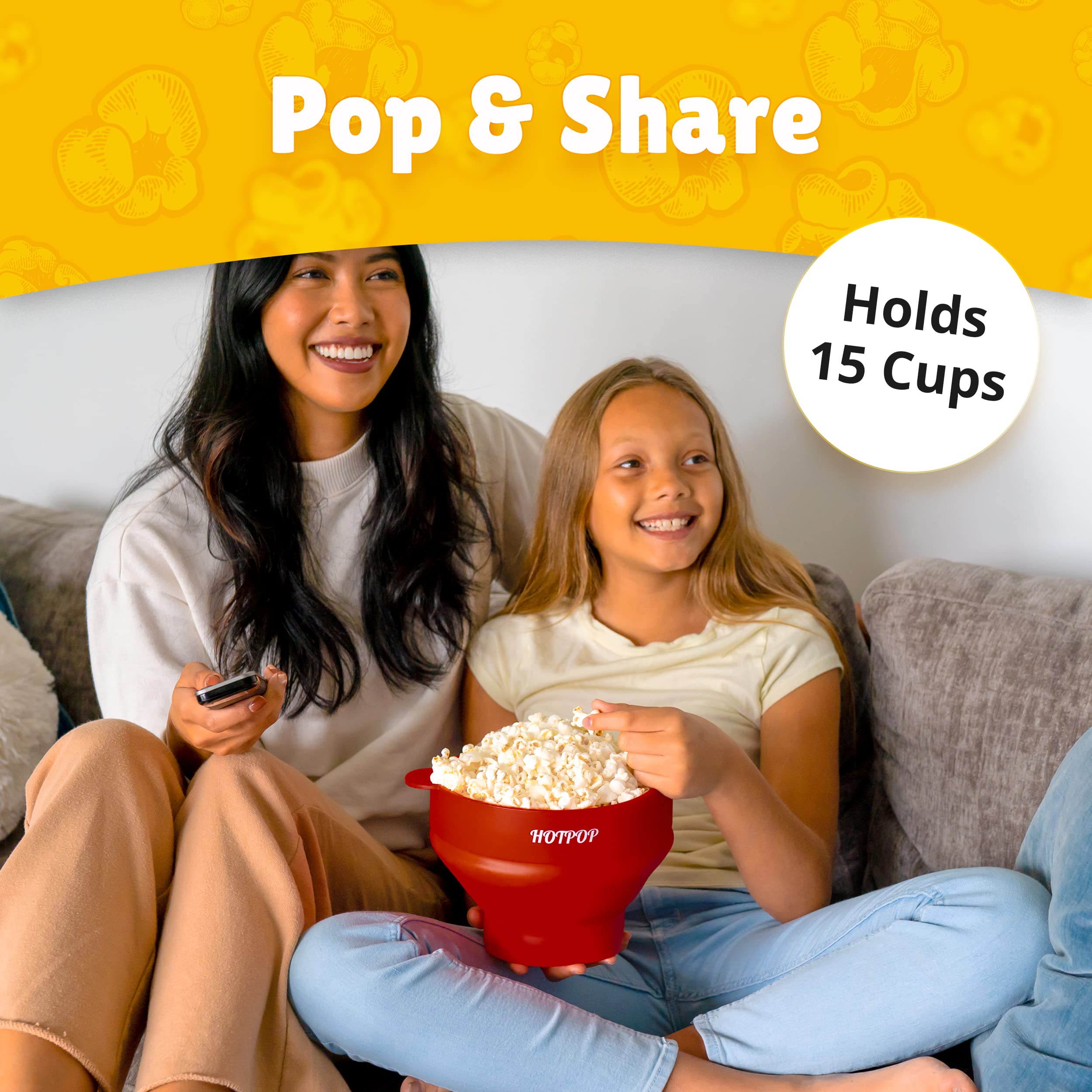 The Original HotPop Silicone Popcorn Maker - Microwave Popcorn Popper - Collapsible Bowl, Heat-Resistant, Easy to Clean, Ideal for Family Movie Nights, 15-Cup Capacity - Cherry