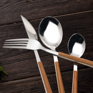 EORTA Set of 4 Flatware Stainless Steel Fork/Spoon/Knife/Teaspoon with Simulated Wooden Handle Cutlery Dinnerware for Home, Kitchen, Restaurant, Gift