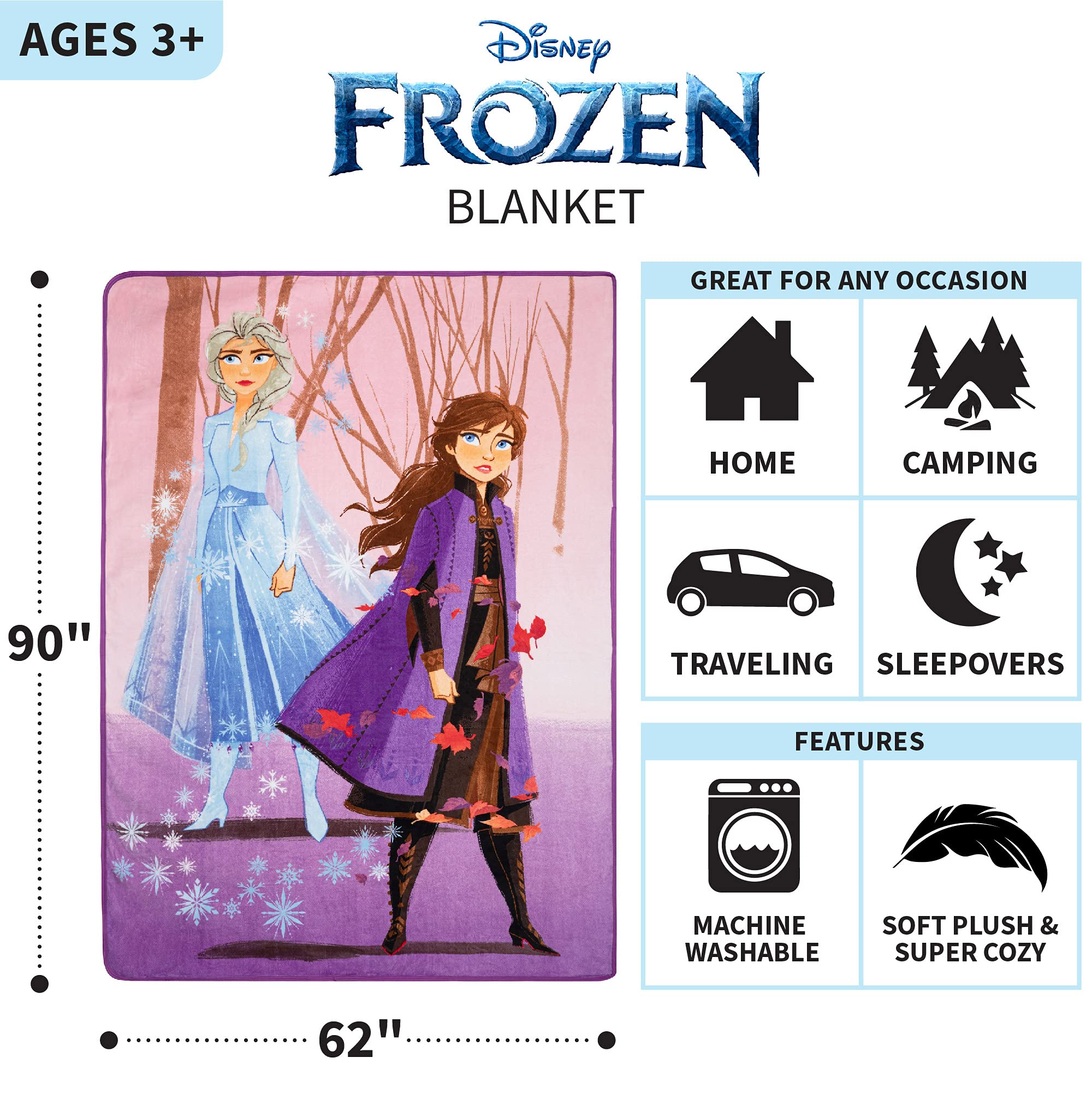 Franco Kids Bedding Super Soft Micro Raschel Blanket, 62 in x 90 in, Disney Frozen 2