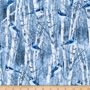 timeless treasures winter hike blue jays blue, fabric by the yard